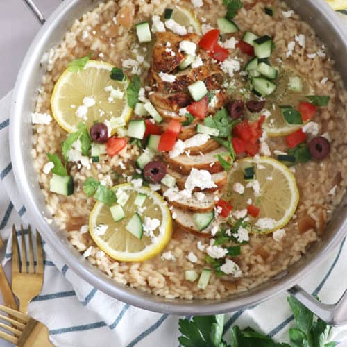Lemon Chicken Risotto with feta cheese (easy one pot meal) - Casa de Crews