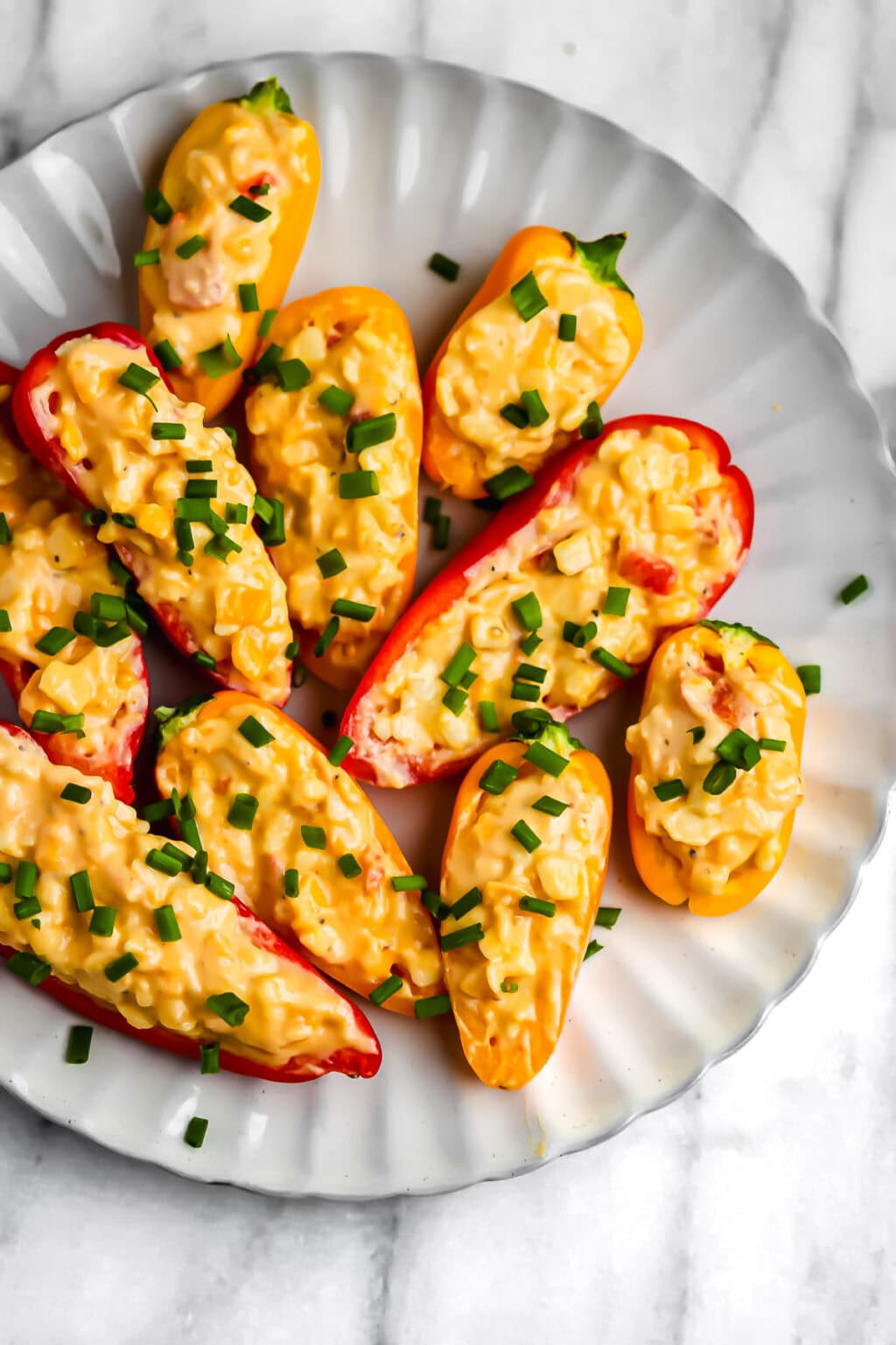 stuffed Mini Peppers made with Pimento Cheese and chives - Casa de Crews